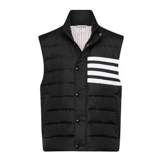 Thom Browne Homme, Vestes, Noir, Taille: L Gilet 4-Bar Rembourr&eacute; en Duvet L&eacute;ger et Ripstop Brillant