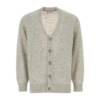 Brunello Cucinelli Alpaka Kaschmir V-Ausschnitt Cardigan - - Knitwear - Herren - Grau - XL