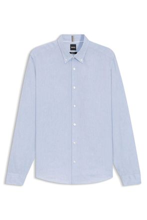 BOSS Herren C-LIAM-S-BD-C1-243 Regular-Fit Button-Down-Hemd aus Leinen Hellblau M