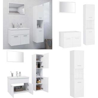 vidaXL Vidaxl - Badm&ouml;bel-Set Wei&szlig; Holzwerkstoff - Badm&ouml;bel Set - Badezimmerschr&auml;nke - Spiegelschrank - Wei&szlig;es Badm&ouml;bel - Wandregal Bad - Home & Living