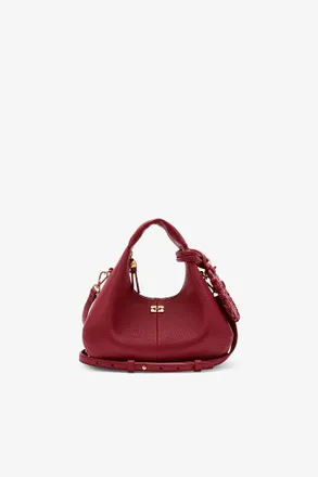 Ganni Mini sac hobo grain&eacute; Dark Rouge - Pour Femme