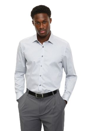 Olymp Herren Oberhemd Langarm 200984,Block Streifen,Level 5 Body fit (15.05.2015 - F16),New York Kent-2,Silbergrau 63,39