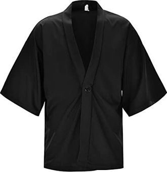 Generic Pull pour homme - Veste kimono à épaules tombantes - Ouvert sur le devant - Polaire marine, Noir, M
