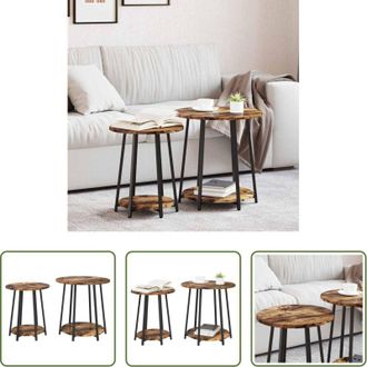 vidaXL Design industriel - Ensemble de tables dappoint 2 pcs Ch&ecirc;ne fum&eacute; et noir