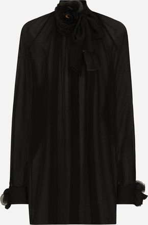 Dolce & Gabbana Bluse Aus Chiffon Mit Schluppenkragen - Frau Blusen Und Tops Schwarz Seide 38