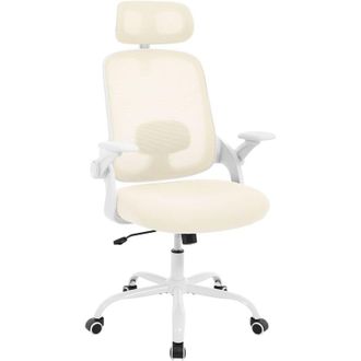 Woltu Woltu - Fauteuil de Pivotant Chaise de Bureau Ergonomique, Accoudoir Pliable, Hauteur R&eacute;glable, Beige