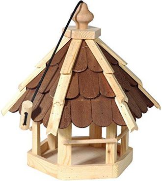 Dobar 90638e Vogelhaus aus Holz (Kiefer) für Garten, Balkon, mit dunklen Holzschindeln, Kordel zum Aufhängen - Vogelhäuschen Vogel-Futterhaus