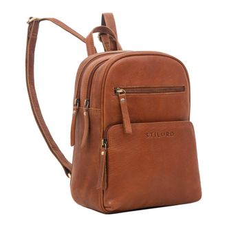 STILORD Fabienne Kleiner Vintage Damen Rucksack Echtleder Braun mit vielen F&auml;chern und Diebstahlsicher - ideal als Tagesrucksack Daypack Freizeitrucksack und 