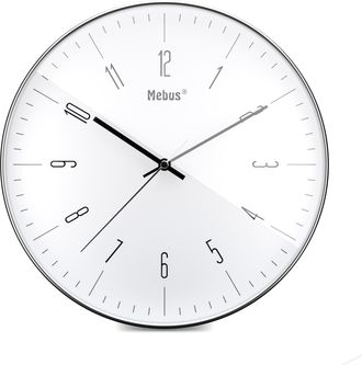Mebus Designer Quarz-Wanduhr in Metall-Optik, hochwertiges Quarzwerk, 30 cm Durchmesser, Farbe: Chrome/Silber, Modell 18950