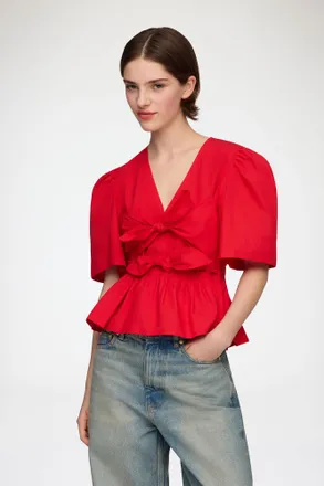Ganni Blouse en coton rouge biologique - Taille 34 - Pour Femme