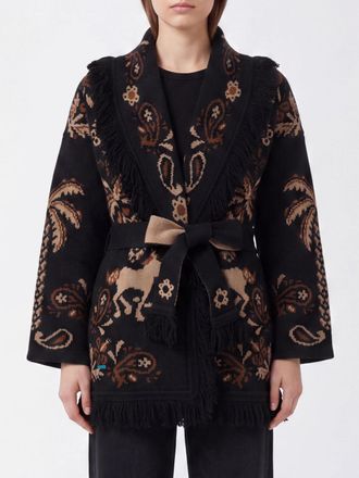 Alanui Cardigan en m&eacute;lange de laine et cachemire jacquard avec bordures frang&eacute;es et ceinture