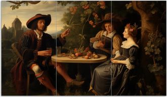 Wallario Herdabdeckplatte/Spritzschutz aus Glas, 3-teilig, 90x52cm mit 13mm hohen Füßen, für Ceran- und Induktionsherde, Gesellige Runde