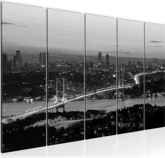 Runa Art Wandbild XXL Istanbul Türkei Wohnzimmer Schlafzimmer 200 x 80 cm Schwarz Weiss 5 Teilig - Made in Germany - 603855c
