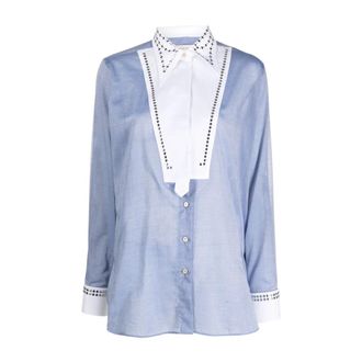 Wales Bonner Blaues Baumwoll-Chambray-Nietenhemd - - Blouses & Shirts - Damen - Blau - XS