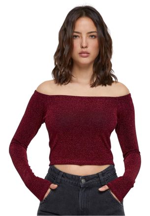 Urban Classics Ladies Off Shoulder Glitter Longsleeve Frauen Langarmshirt Burgund XL
