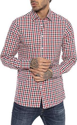 Red Bridge Red Bridge Chemise décontractée à manches longues pour homme Motif carreaux, Bleu foncé/rouge., S