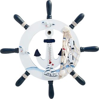Garneck Holz Steuerrad mit Fisch Netz Wanddeko Nautical Schiff Steuerrad Deko Mediterranen Stil Sail Deko Strand Haus Party Deko Hochzeit Dekoartikel 32cm