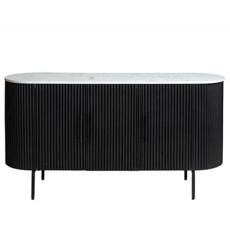 Made In Meubles Buffet en m&eacute;tal noir et marbre blanc 81x160x46cm - Design chic moderne - 2 &eacute;tag&egrave;res pour rangement vaisselle - Made In Meubles