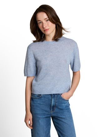 Tom Tailor Denim V-Ausschnitt-Pullover TOM TAILOR DENIM, Damen, Gr. XXL, blau (foggy sky blau melange), Strick, Obermaterial: 50% Polyester, 24% Polyacryl, 20% Polyami