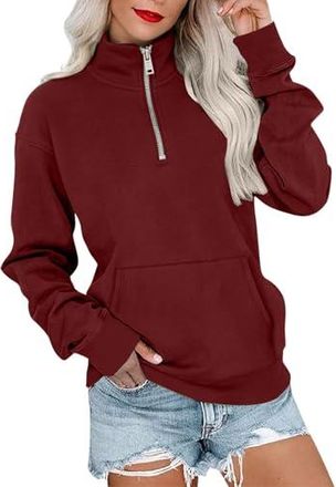 Generic Pull dhiver ample pour femme - Pull dautomne pour femme - Sweatshirts avec poches - Veste dhiver décontractée - Solide - Coupe ample - Hauts à manches
