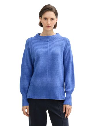 Tom Tailor Damen 1042958 Pullover mit Rippstruktur, 35896-preppy Jean Blue Melange, S