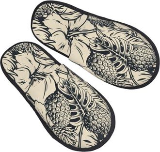 Generic Pantoufles En Coton Fleurs DHibiscus Vintage Doux Pantoufles En Feutre Chaud Chaussons DInt&eacute;rieur Pour Femmes Spa Invit&eacute; L