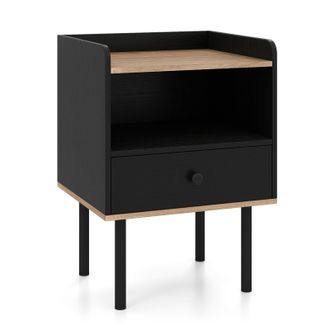 Giantex Nachttisch, Beistelltisch mit offenem Fach & Schublade, moderner Sofatisch mit erh&ouml;hten Metallbeinen, Nachtschrank Nachtkonsole Nachtkommode 40,5 x 35