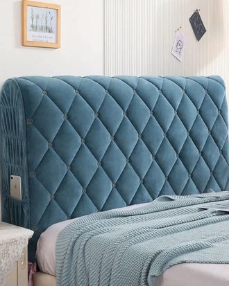 Generic Samtiger Dicker Bettkopfteil Bezug &Uuml;berzug f&uuml;r Doppelbetten, Queensize Betten und Kingsize Betten Kopfteil Bezug die Schlafzimmerdekoration Blau Gesam