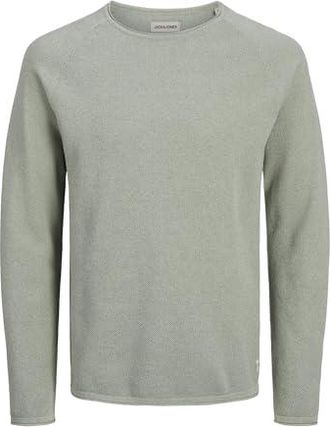 Jack & Jones Jjehill Knit Crew Neck Noos Pull en Tricot, Vert glac&eacute;/d&eacute;tail : torsad&eacute;, L Homme
