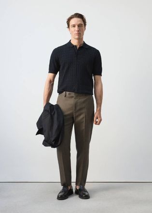 Mango Polo maille torsad&eacute;e 100 % coton bleu nuit - Homme - XXL - MANGO MAN