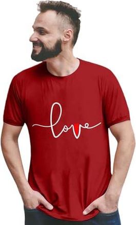 Generic T-shirt d&eacute;contract&eacute; &agrave; manches courtes et col rond pour homme de la Saint-Valentin 2026, Rouge, 3XL