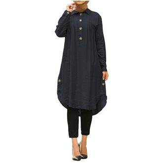 Generic Robe d&eacute;t&eacute; pour femme musulmane Abaya &agrave; manches longues avec boutonni&egrave;re - Robe d&eacute;contract&eacute;e Duba&iuml;, bleu, 5XL