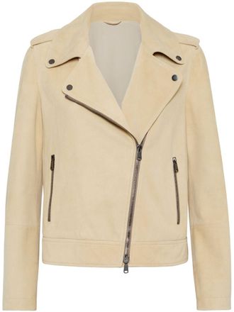 Brunello Cucinelli veste en daim &agrave; coupe crop - Jaune