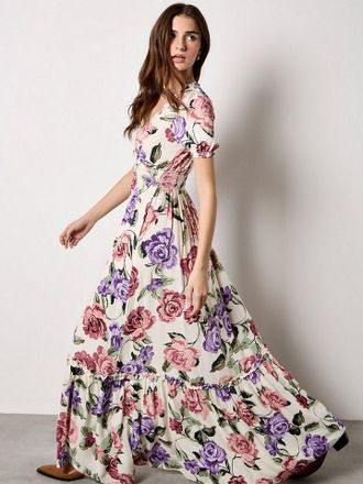 Apricot Maxikleid Chloe-Maxikleid mit Blumenmuster und Wickelausschnitt