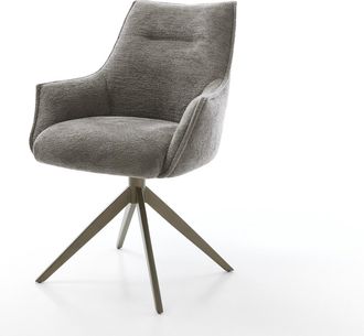 DELIFE Drehstuhl Alja-Flex mit Armlehnen Boucl&eacute; Soft Schlamm Kreuzgestell breit Effektfinish Titan 360&deg; drehbar Wippfunktion Taschenfederkern, Esszimmerst&uuml;hl