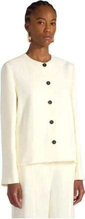 Liviana Conti Femme, Vestes, Beige, Taille: 42 FR Blazer en viscose et lin &agrave; col rond