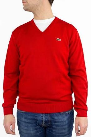 Lacoste Pull &agrave; col V pour hommes Lacoste AH3015, basique, coupe droite. - Rouge - Medium