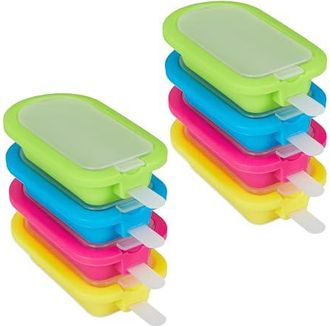 Relaxdays Eisformen 8er Set, Silikon, Formen für EIS am Stiel, BPA-frei, Stieleisformen, Wassereisformen, Mehrfarbig