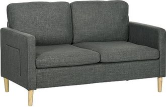 HOMCOM Canapé 2 Places Style Contemporain Pochettes sur Les accoudoirs Pieds en Bois revêtement Tissu Aspect Lin - Gris