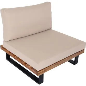 Hhg Neuwertig] Lounge-Sessel HHG 469, Garten-Sessel, Spun Poly Akazie Holz MVG-zertifiziert Aluminium hellbraun, Polster beige