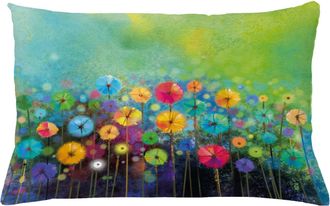 Abakuhaus Blumen Kissenbezug, Bunter Löwenzahn, Wasser und Schmutz resistent Waschbar Beidseitiger Druck mit Reißverschluß, 65 x 40 cm, Grün Gelb Blau