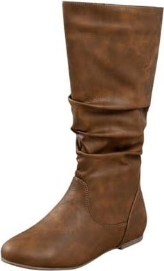 Generic Bottes montantes d&eacute;contract&eacute;es et confortables pour femme - Fermeture &eacute;clair lat&eacute;rale - Talon bas - Poils pliss&eacute;s - Bottes d&eacute;quitation classiques &agrave; en