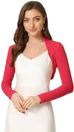 Allegra K Boléro Femmes élégant à Manches Longues Cardigan Court Devant Ouvert pour Invité de Mariage Rouge XL