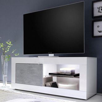 Homemania Meuble TV moderne blanc brillant gris ciment Diver BC Basic