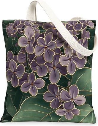 Generic Sac fourre-tout en toile avec fleurs lilas printani&egrave;res pour le shopping, 33 x 38,1 cm, sac d&eacute;picerie r&eacute;utilisable moderne de luxe floral pour femme, 