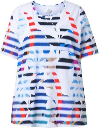Ulla Popken T-Shirt T-Shirt Streifen/Bl&uuml;ten Rundhals Halbarm