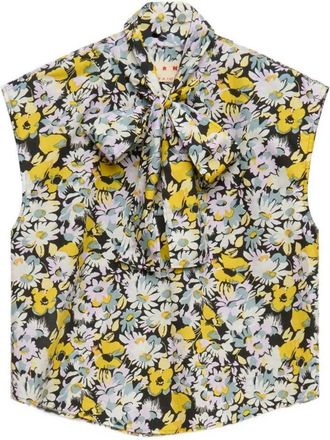 Marni Black Poplin Sleeveless Blouse With Pop Floral Print