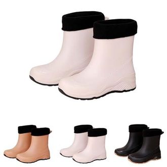 Generic Wellington Bottes de pluie mi-mollet pour femme - Bottes dhiver chaudes avec doublure en peluche amovibles et lavables - Imperm&eacute;ables et antid&eacute;rapante