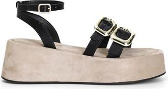 Cafènoir Sandales Compensées À Double Bride Avec Boucle Et Bride De Cheville, Pour Femme, Couleur Noir, Taille 37