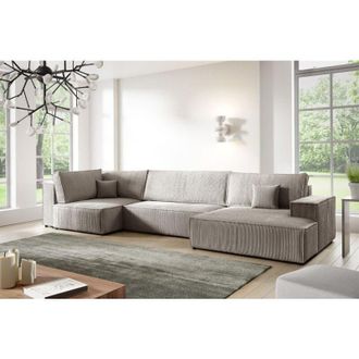 Fun M&ouml;bel Wohnlandschaft Schlafsofa corunia Stoff Poso Hellbraun Ottomane Rechts